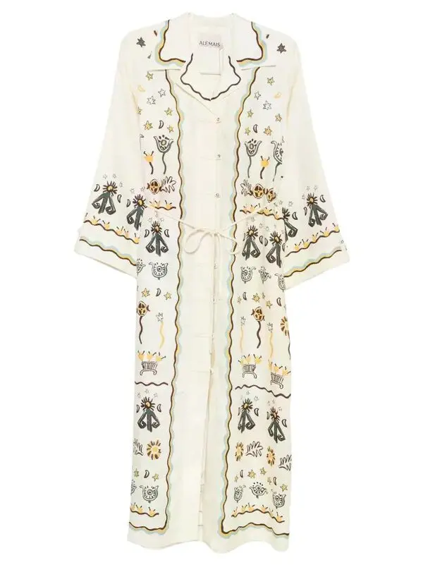 ALEMAIS Alemas "sun Dancer" Graphic Print Tie-waist Shirt Dress - Neutrals