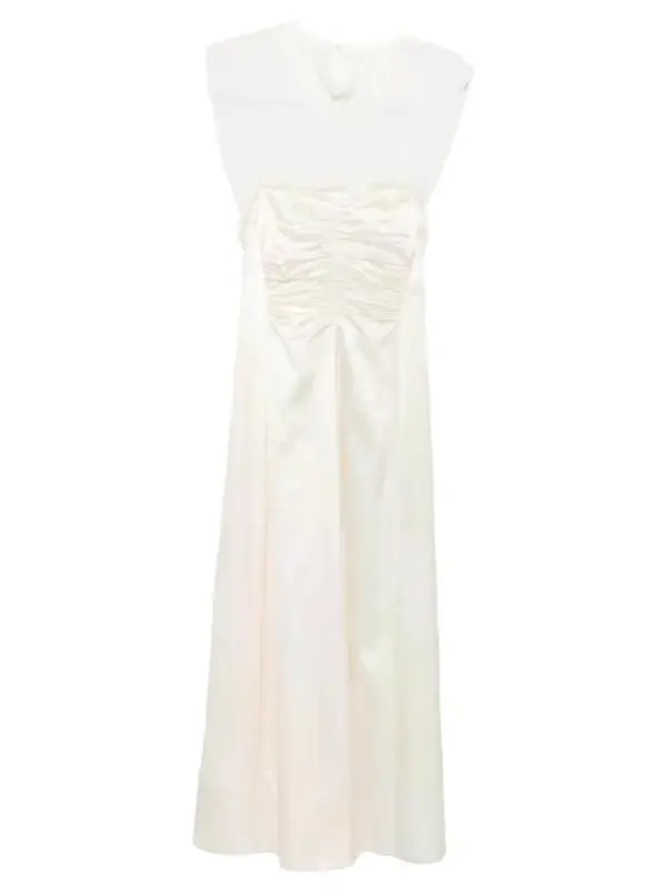 Carven Satin Mock Neck Sleeveless Maxi Dress - Neutrals