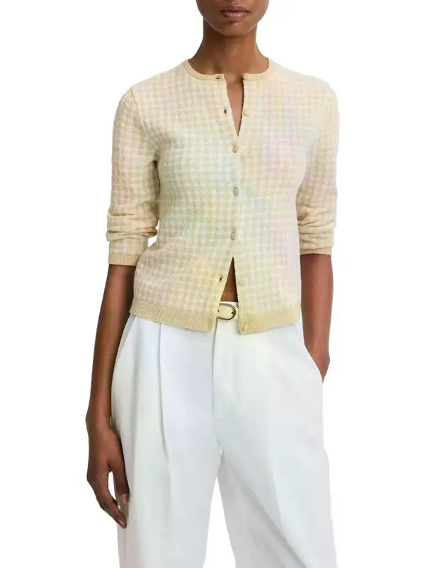 Vince Gingham Three-quarter Sleeve Cardigan - Yellow