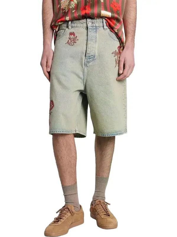 Drole De Monsieur Embroidered Denim Shorts - Blue