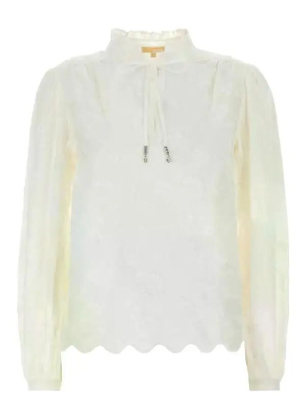 Michael Kors Floral Embroidered Scalloped Hem Blouse - Neutrals
