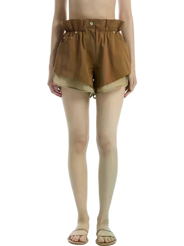 SYSTEM Layered Paperbag Waist Shorts - Brown