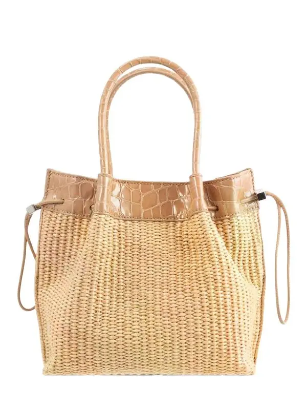 By Far Baby Kayla Tote Bag With Raffia And Crocodile-embossed Leather - Neutrals