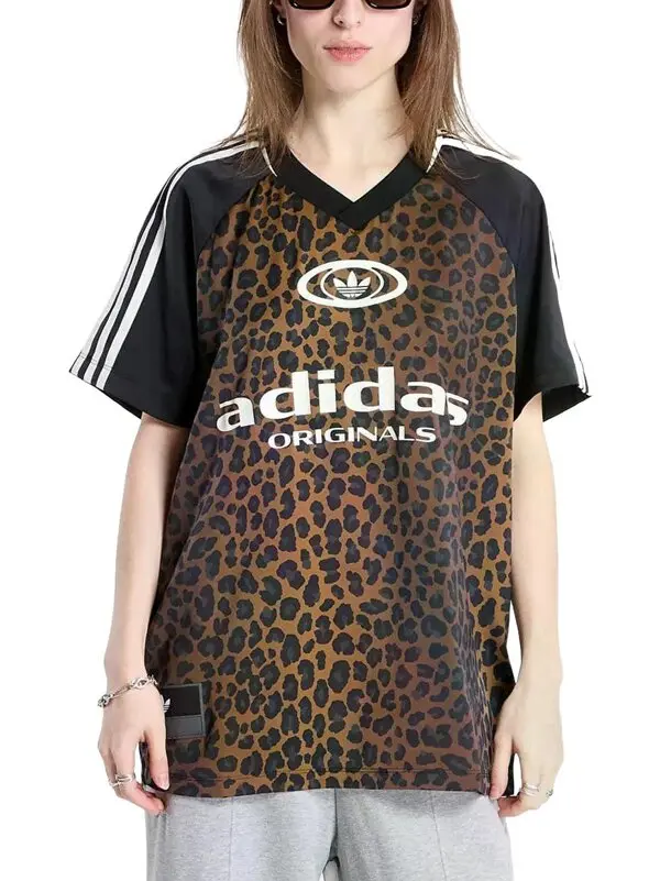 Adidas Leopard Print V-neck T-shirt - Brown