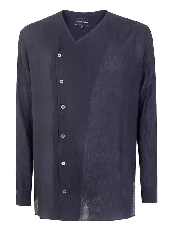 Emporio Armani Asymmetric-fastening Crinkled-finish Shirt - Grey