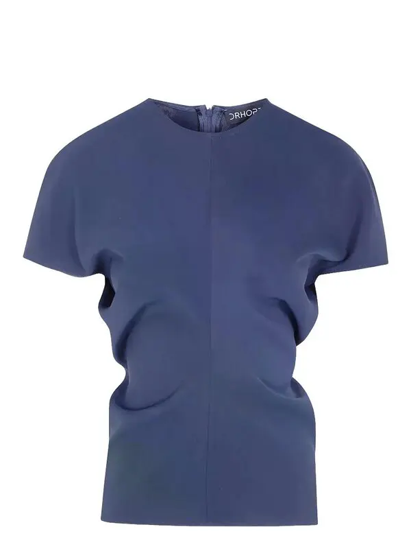 DRHOPE Gathered Detail Short Sleeve Top - Blue