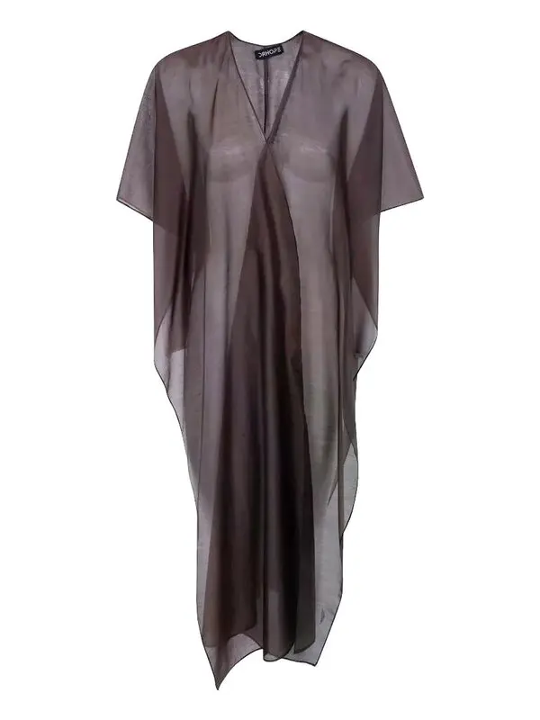 DRHOPE Sheer V-neck Cape - Brown
