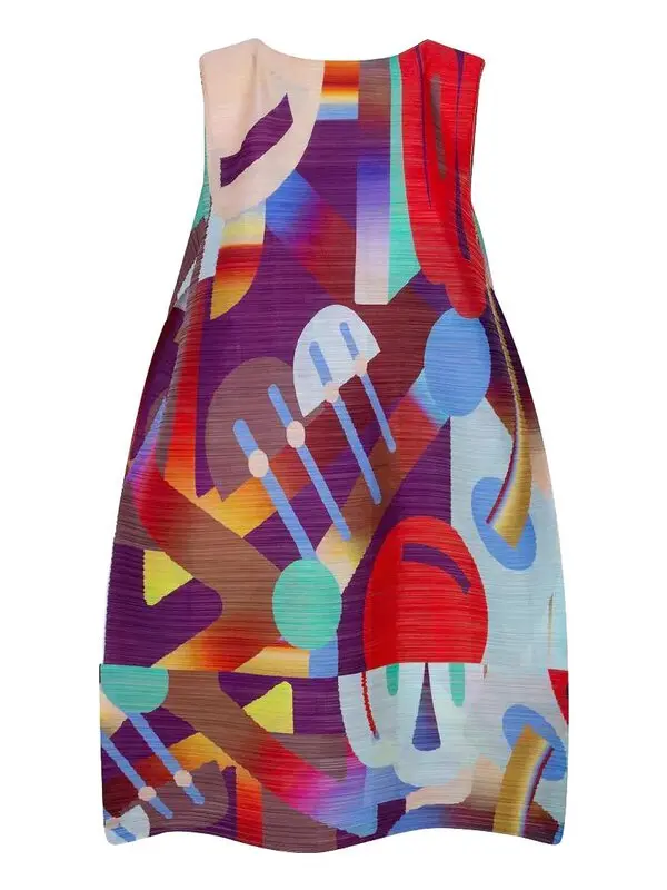 Issey Miyake Abstract Print Pleated A-line Coat - Purple
