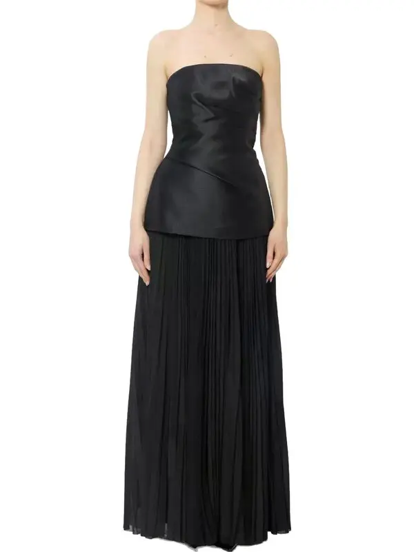 Solace London Strapless Draped Bustier Pleated Maxi Dress - Black