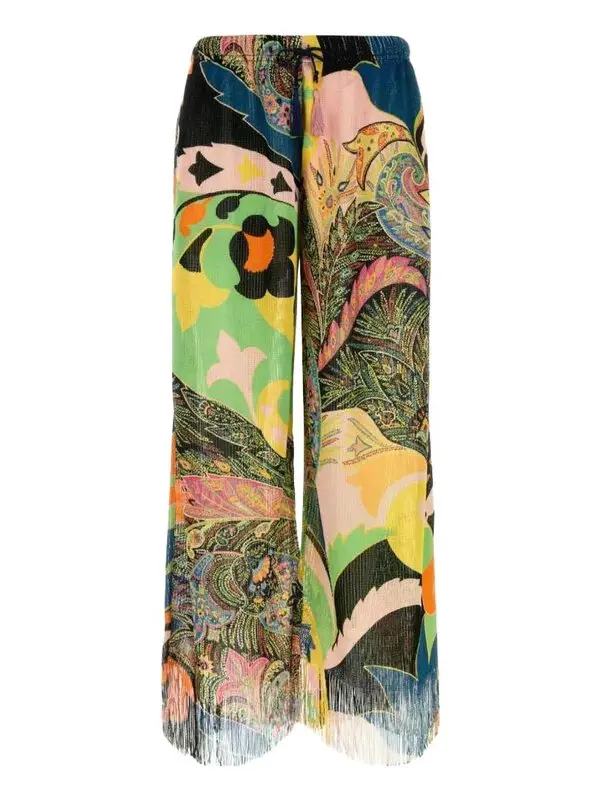Etro Paisley Print Fringed Hem Trousers - Black
