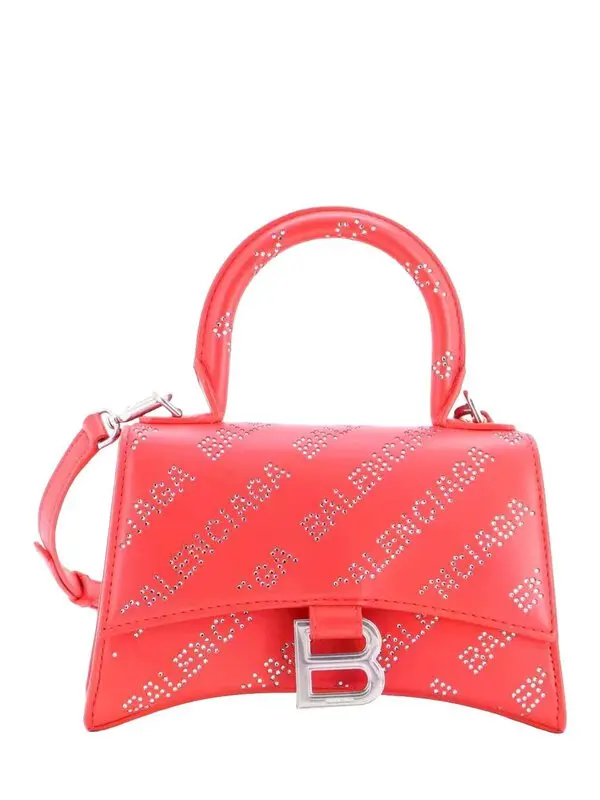 Balenciaga Hourglass Allover Logo Crystal Xs Satchel - Red