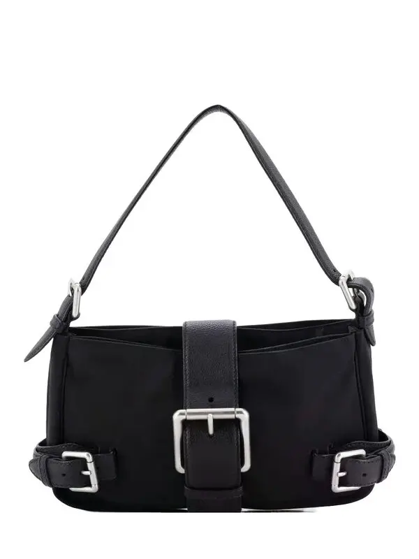 Bottega Veneta Nylon With Leather Shoulder Bag - Black