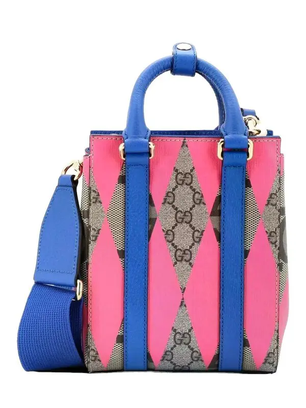 Gucci Convertible Open Rhombus Gg Coated Canvas With Leather Mini Tote Bag - Blue