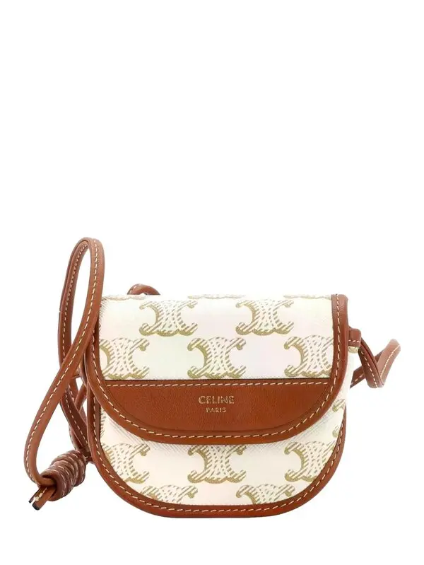 Celine Airpods Case Flap Bag Triomphe Coated Canvas Crossbody Bag - Neutrals