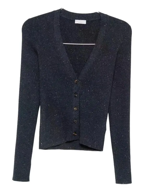 Brunello Cucinelli Ribbed-knit Sequin-embellished Cardigan - Blue