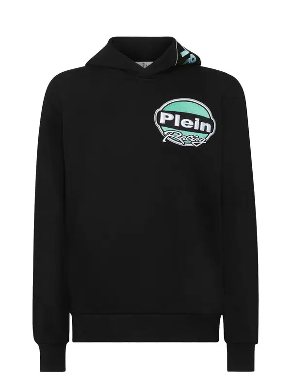 Philipp Plein Hooded Sweatshirt With Racing Graphics - Black
