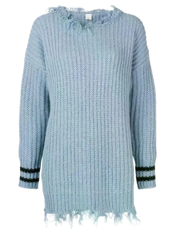 Pinko Wool-blend Frayed Hem Knitted Dress - Blue