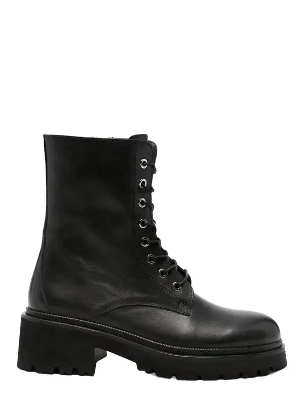 ADRIANNA FERETTI Leather Lace-up Block Heel Boots - Black