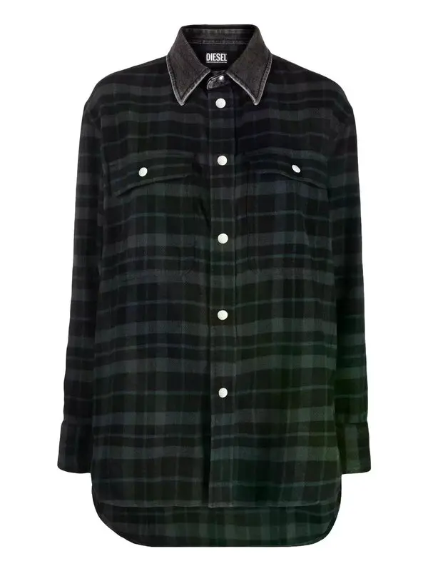 DIESEL® Checked Cotton Shirt With Contrasting Collar - Black