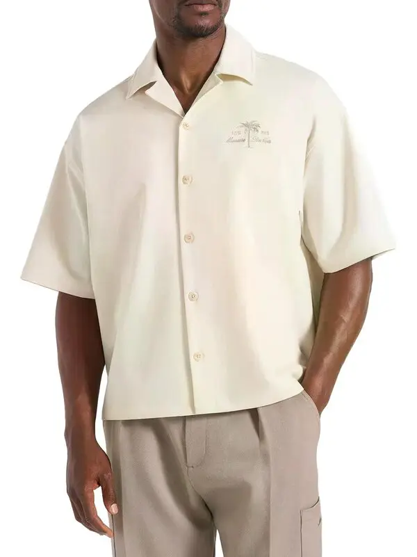 Manière De Voir Embroidered Textured Boxy Shirt - Neutrals