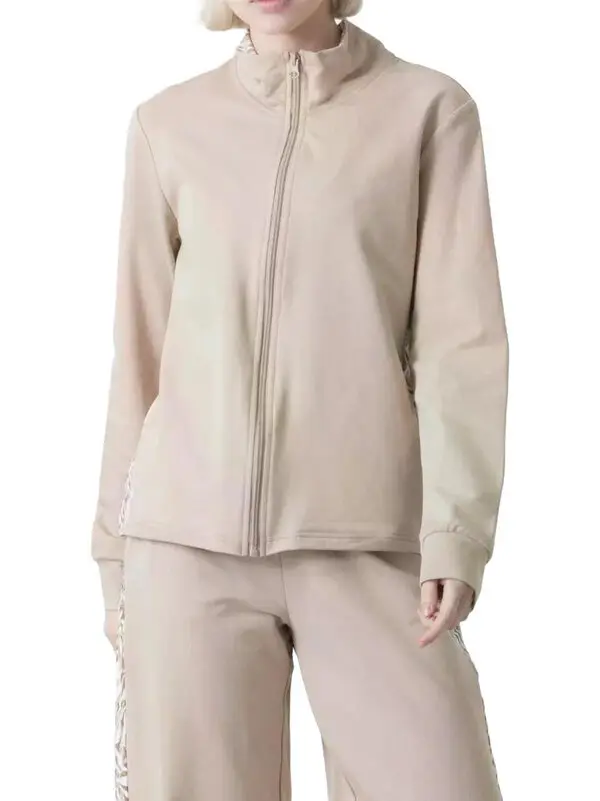 DIMENSIONE DANZA Zebra-print Paneled High Neck Zip-up Sweater - Neutrals