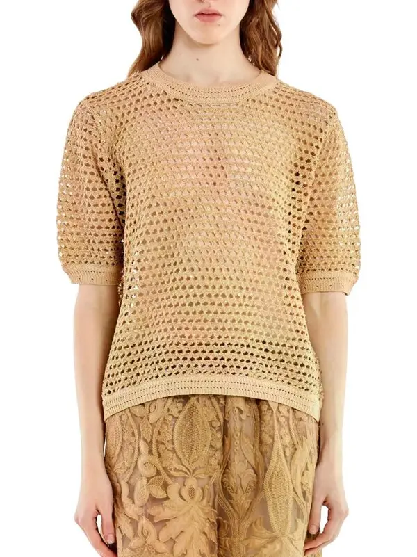 VICOLO Open-knit Short-sleeve Sweater - Neutrals