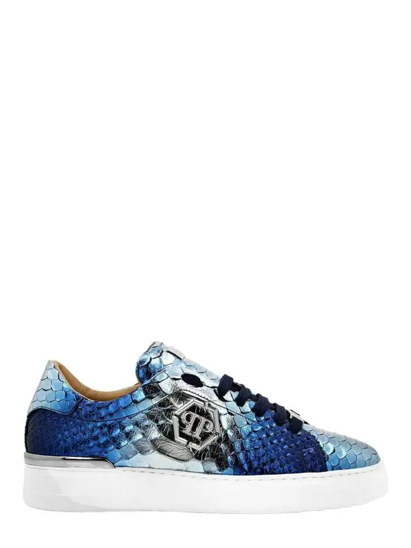 Philipp Plein Snakeskin-effect Metallic Lace-up Sneakers - Blue