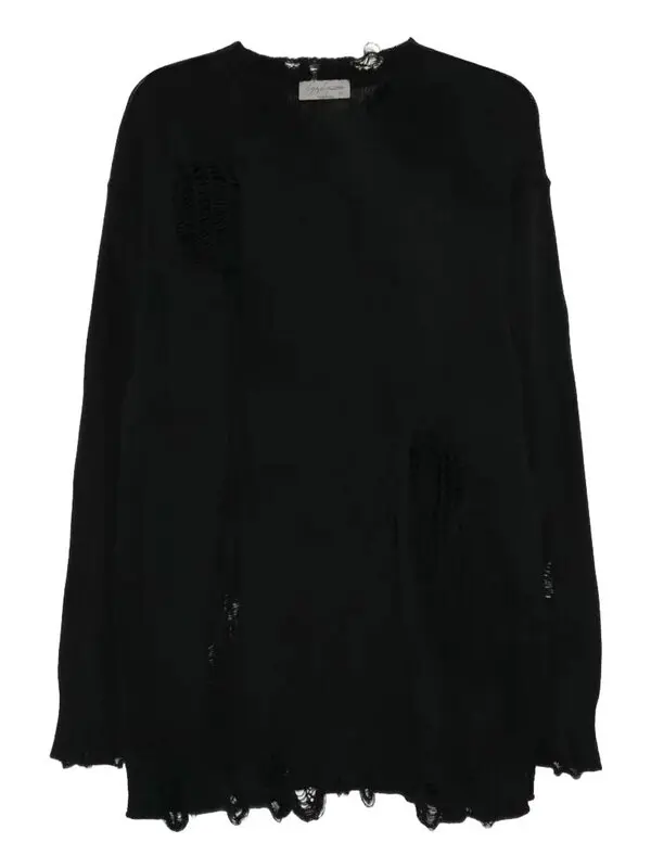 Yohji Yamamoto Distressed Crew Neck Sweater - Black