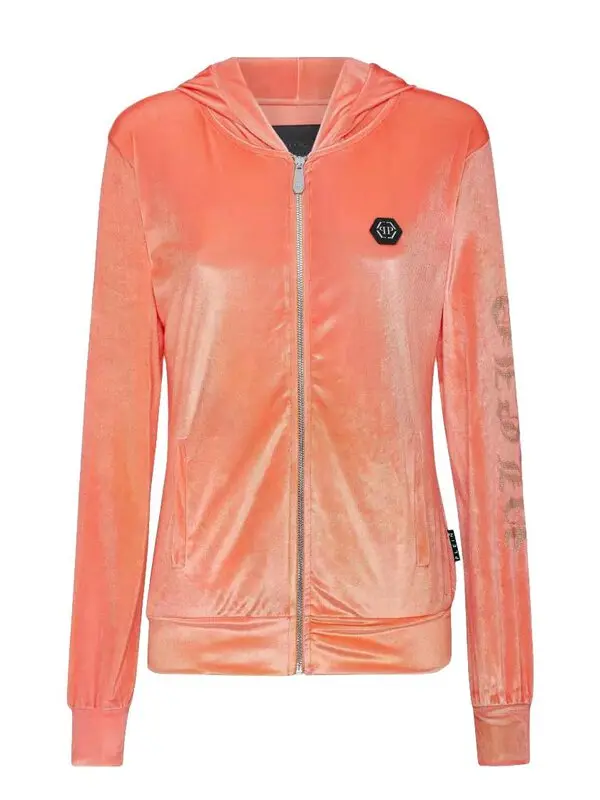 Philipp Plein Logo Detail Velour Hoodie - Pink