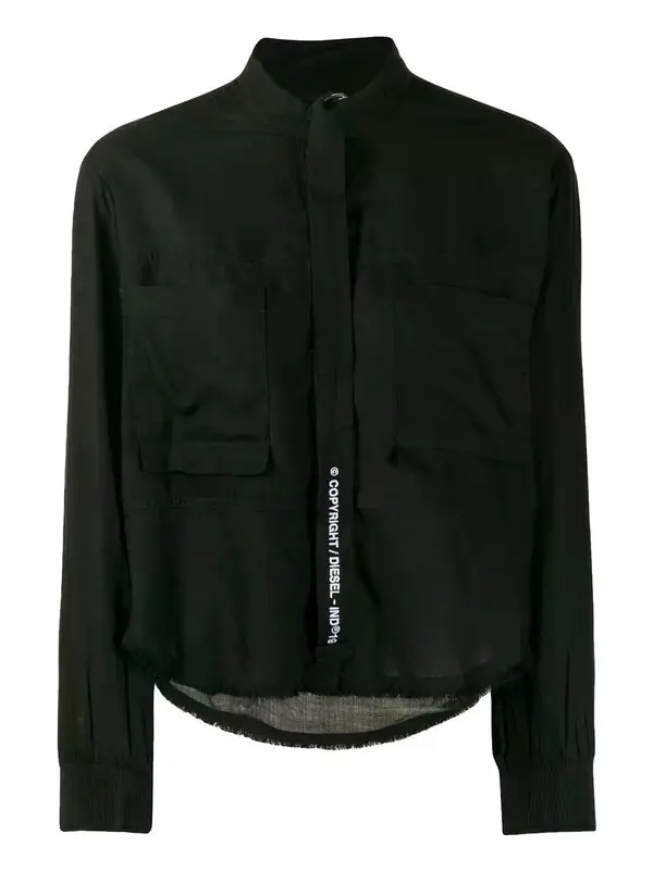 DIESEL® Viscose Twill Shirt With Knitted Mandarin Collar - Black