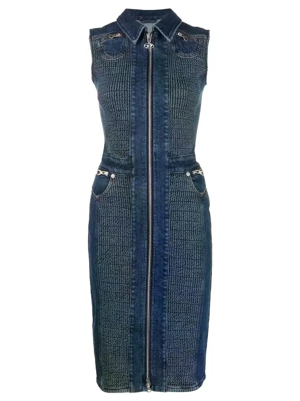 DIESEL® Denim Zip-up Collared Dress - Blue