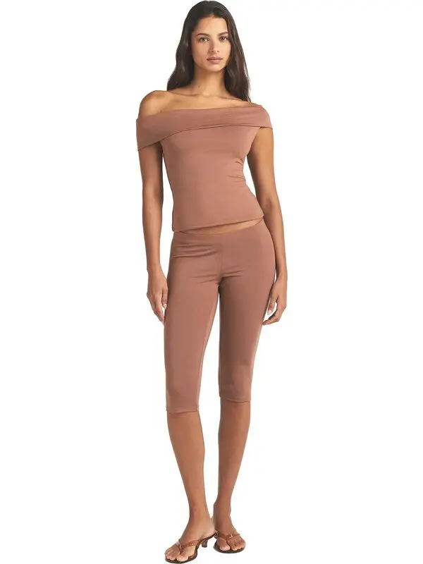 SKIMS Asymmetrical Off-the-shoulder Top With Cap Sleeves - Nutmeg