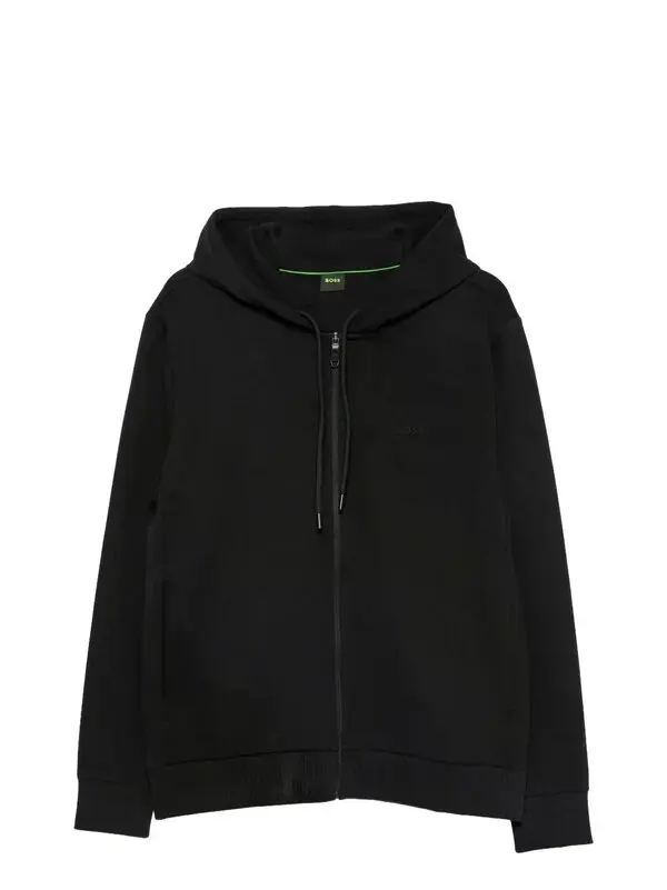 BOSS Full Zip Hoodie With Drawstring Hood - Black