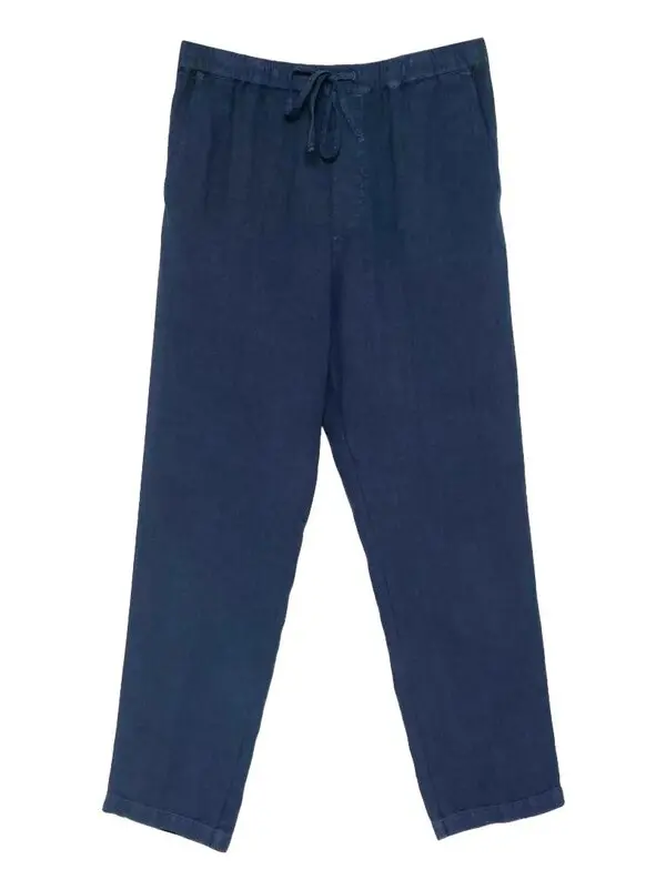 120% Lino Linen Drawstring Waist Trousers - Blue