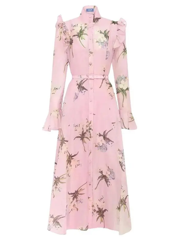 LEO LIN Katrina Floral Print Ruffled Midi Dress - Pink