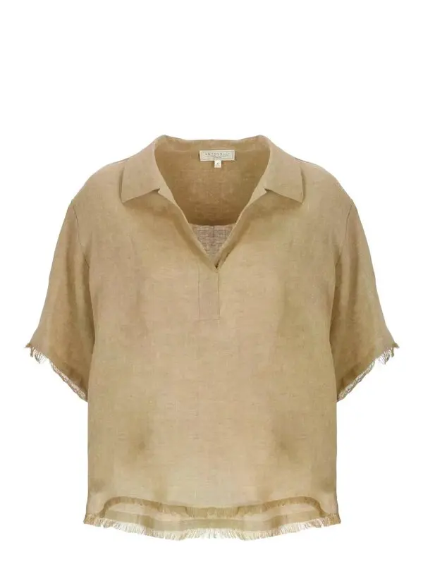 Antonelli Firenze Frayed Edges Short Sleeve Blouse - Neutrals