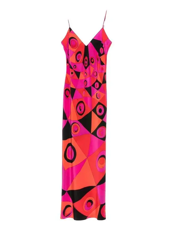 Emilio Pucci Geometric Print Silk Maxi Dress - Pink