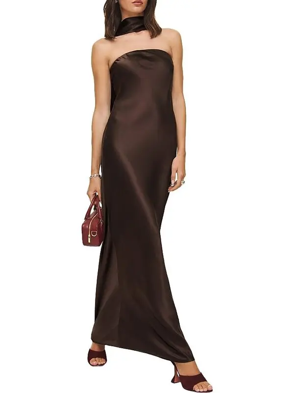 REFORMATION Oren Silk Maxi Dress - Black Bean