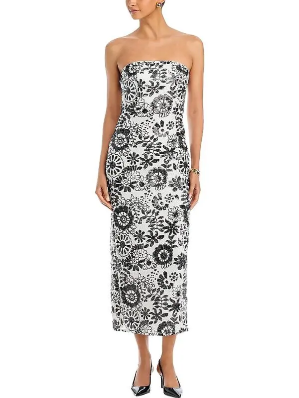 Ramy Brook Strapless Sequin Floral Dress - Black Sequin