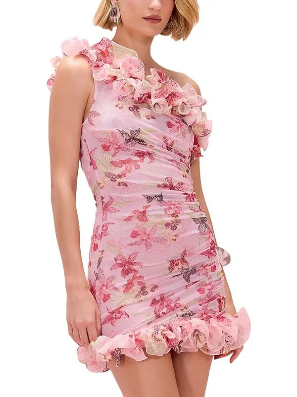 PatBO Orchid Bloom One Shoulder Dress - Rose