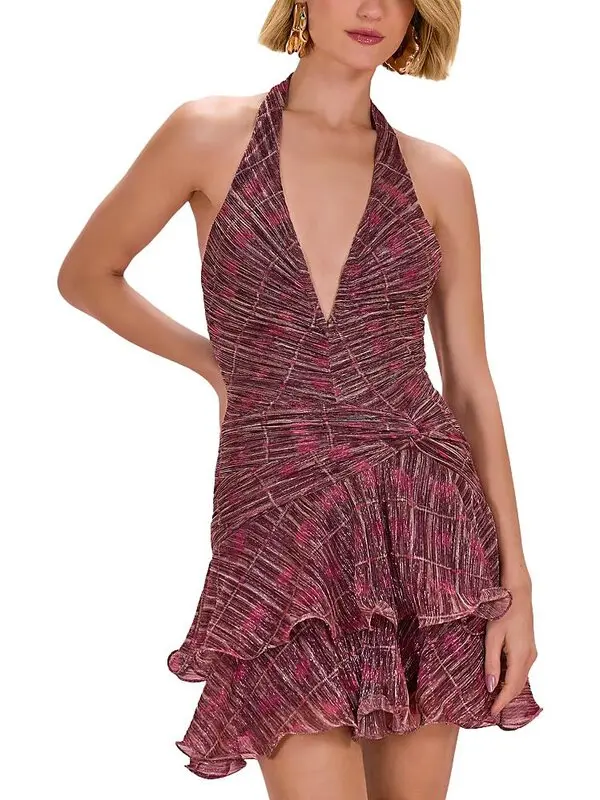 PatBO Rose Mirage Plunge Halter Neck Dress - Brown