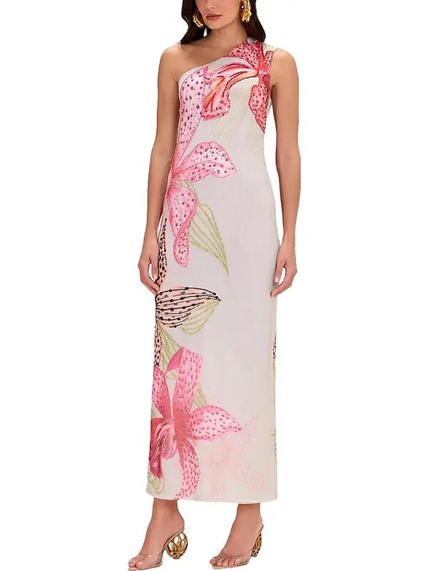 PatBO Orchid Bloom One Shoulder Gown - Green