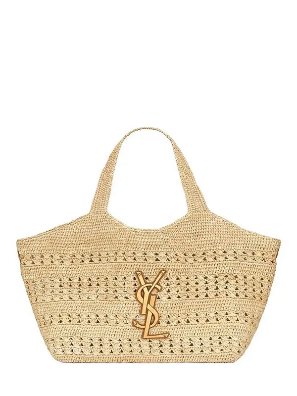 Saint Laurent Icare Medium Raffia Tote Bag - Natural