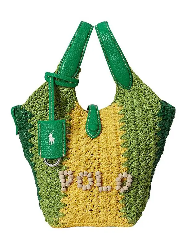 Polo Ralph Lauren Crochet Tote Bag With Leather Trim - Green Multi Polo