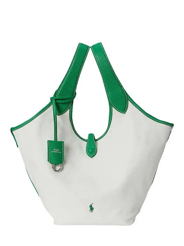Polo Ralph Lauren Canvas Tote Bag With Leather Trim - Paper/parrot