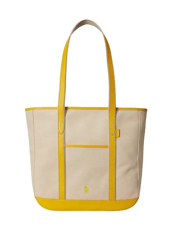 Polo Ralph Lauren Canvas Shopper Tote Bag With Leather Trim - Ecru/racing Yellow