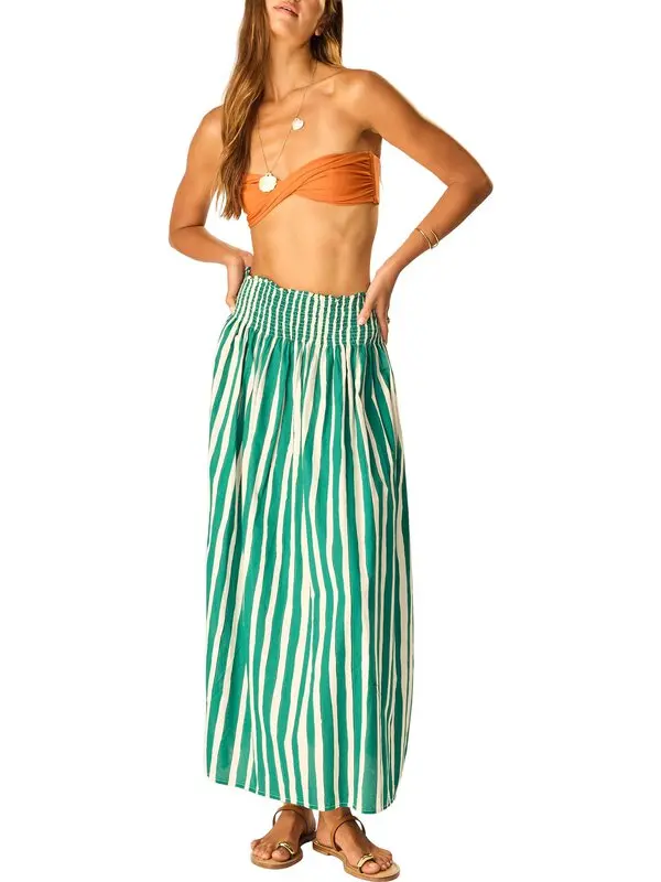 Natalie Martin Bella Maxi Skirt In Striped Cotton - Green