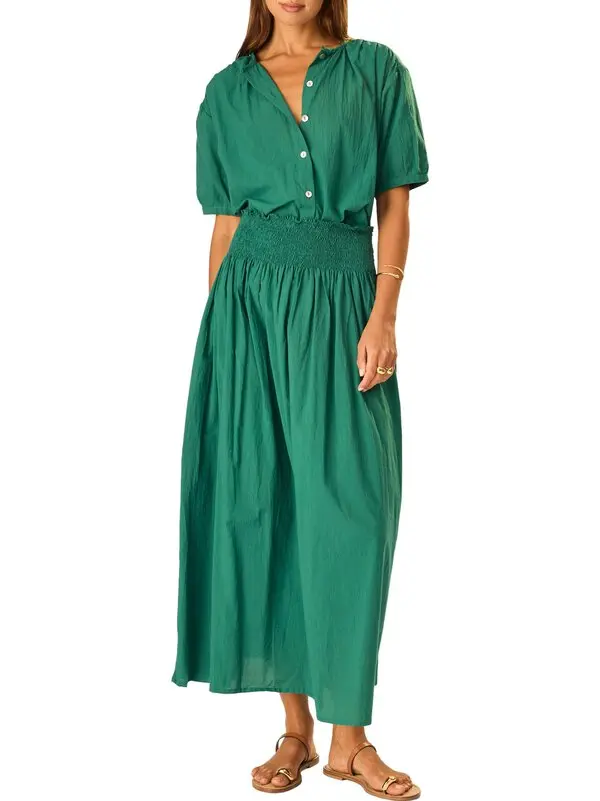 Natalie Martin Gathered Cotton Button-up Top - Green