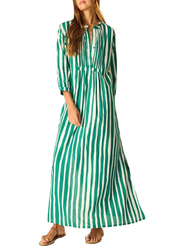 Natalie Martin Sammie Stripe Cotton Maxi Dress - Green