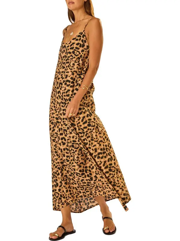 Natalie Martin Leopard Print Cotton Maxi Slip Dress - Brown
